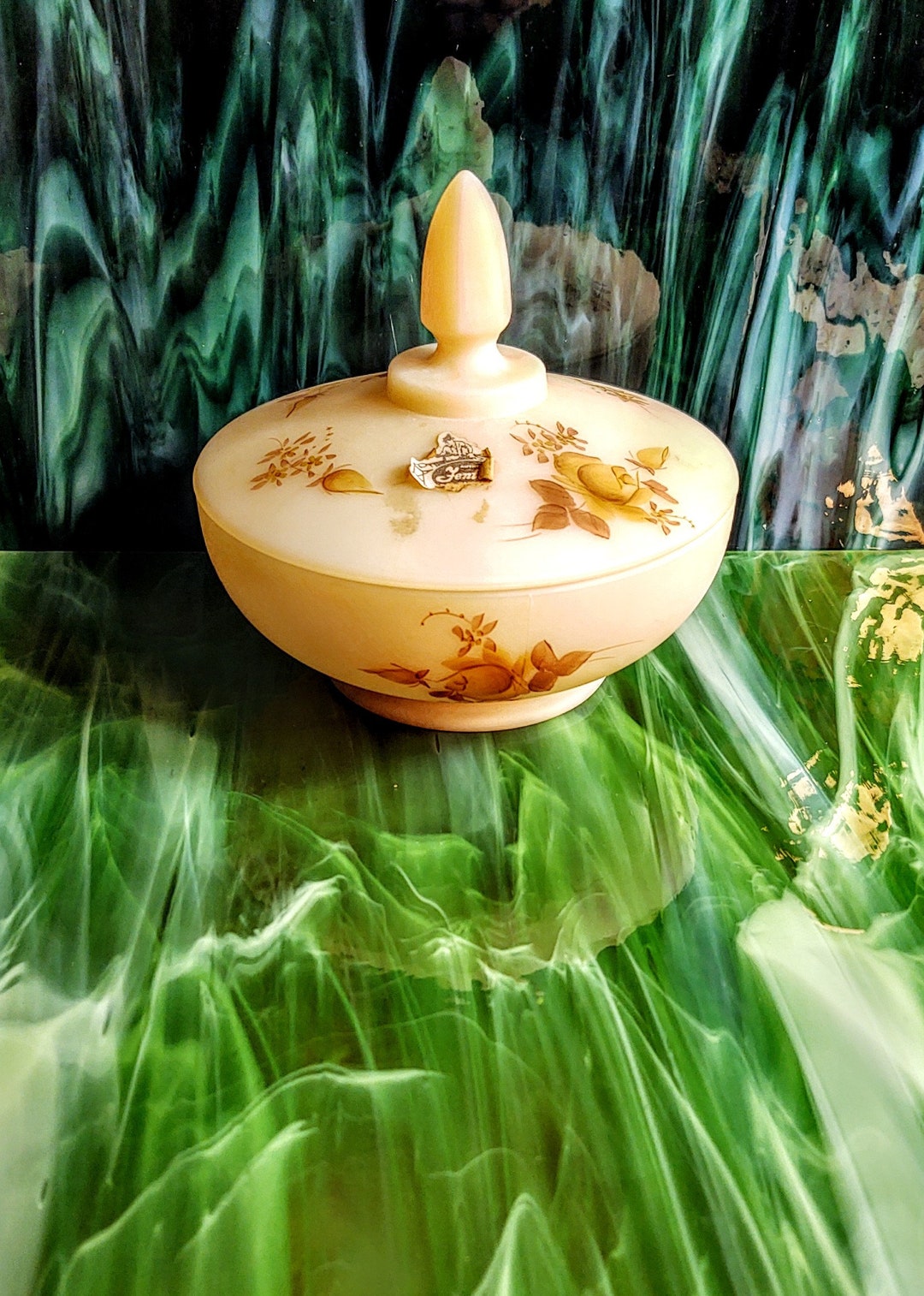 Vintage Fenton Cameo Satin Candy Box With Chocolate Hand Painted Roses ...