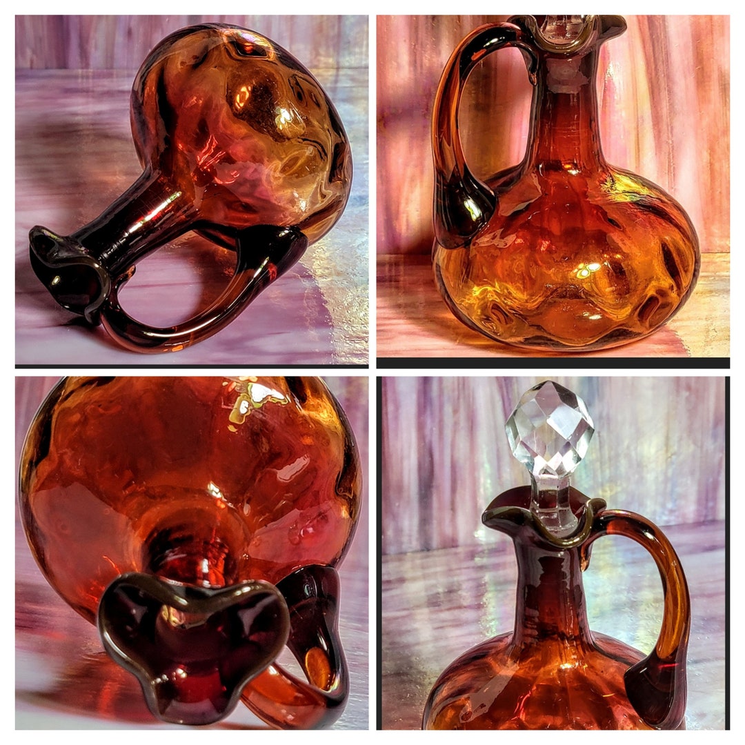 Antique Mount Washington Glass Works Rose Amber Ware Inverted Thumbprint Carafe Cruet With ...