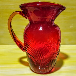 Vintage Pilgrim Glass Heavy Ruby Red Amberina Pitcher Creamer Applied ...