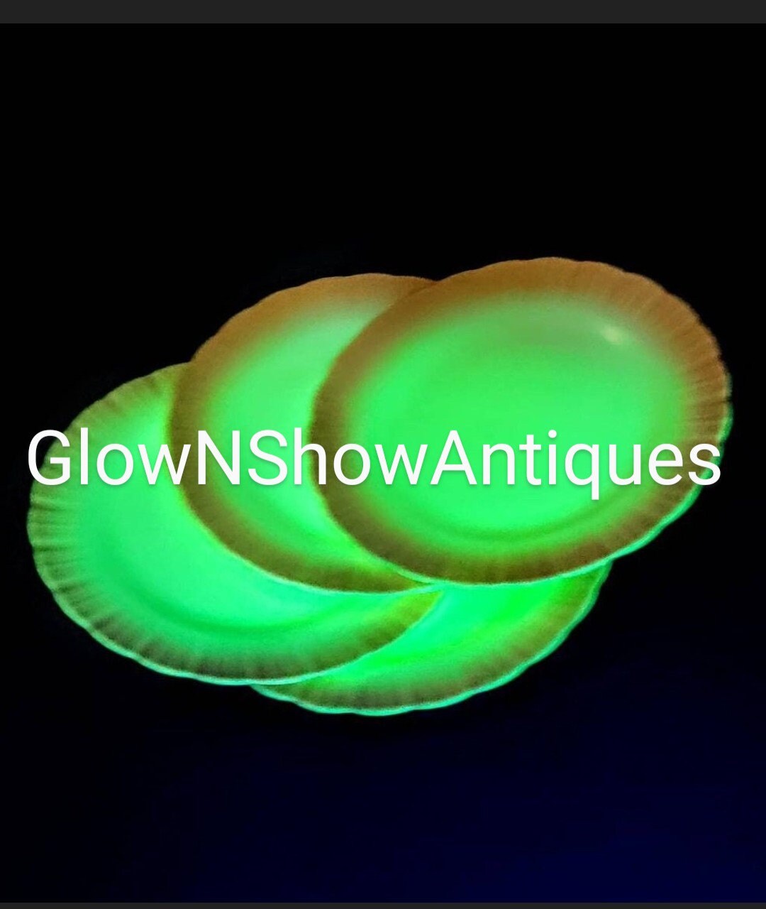 Vintage Uranium Glass Plate and Bowl Set Fire King Vitrock Lotus Leaf ...