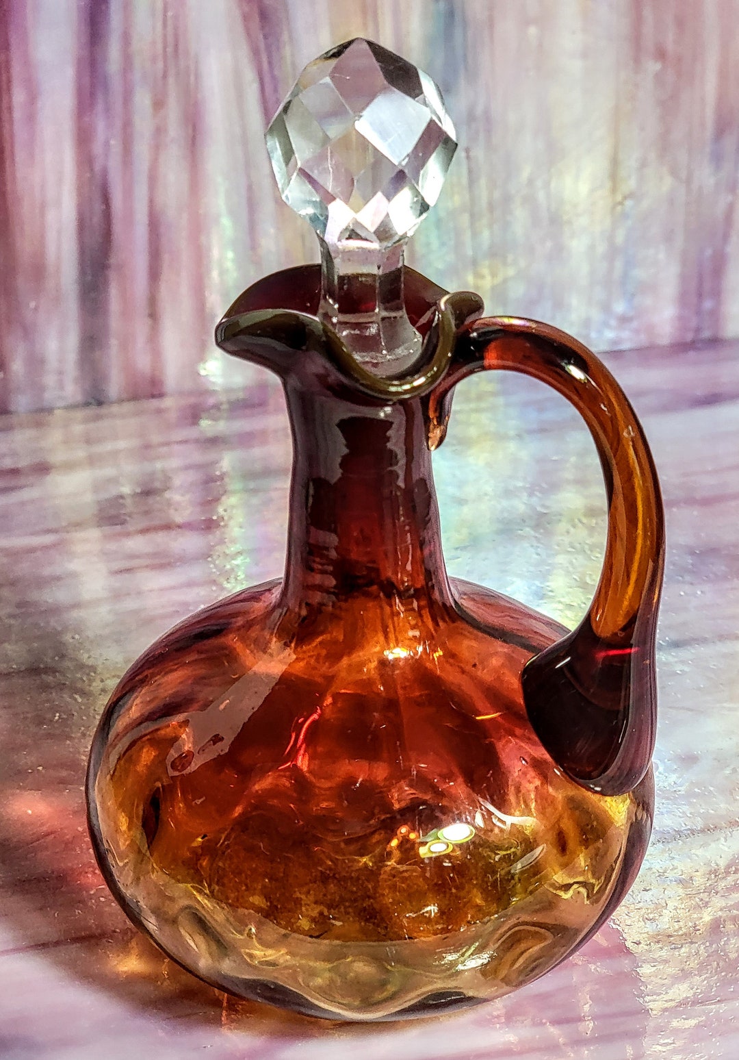 Antique Mount Washington Glass Works Rose Amber Ware Inverted Thumbprint Carafe Cruet With ...