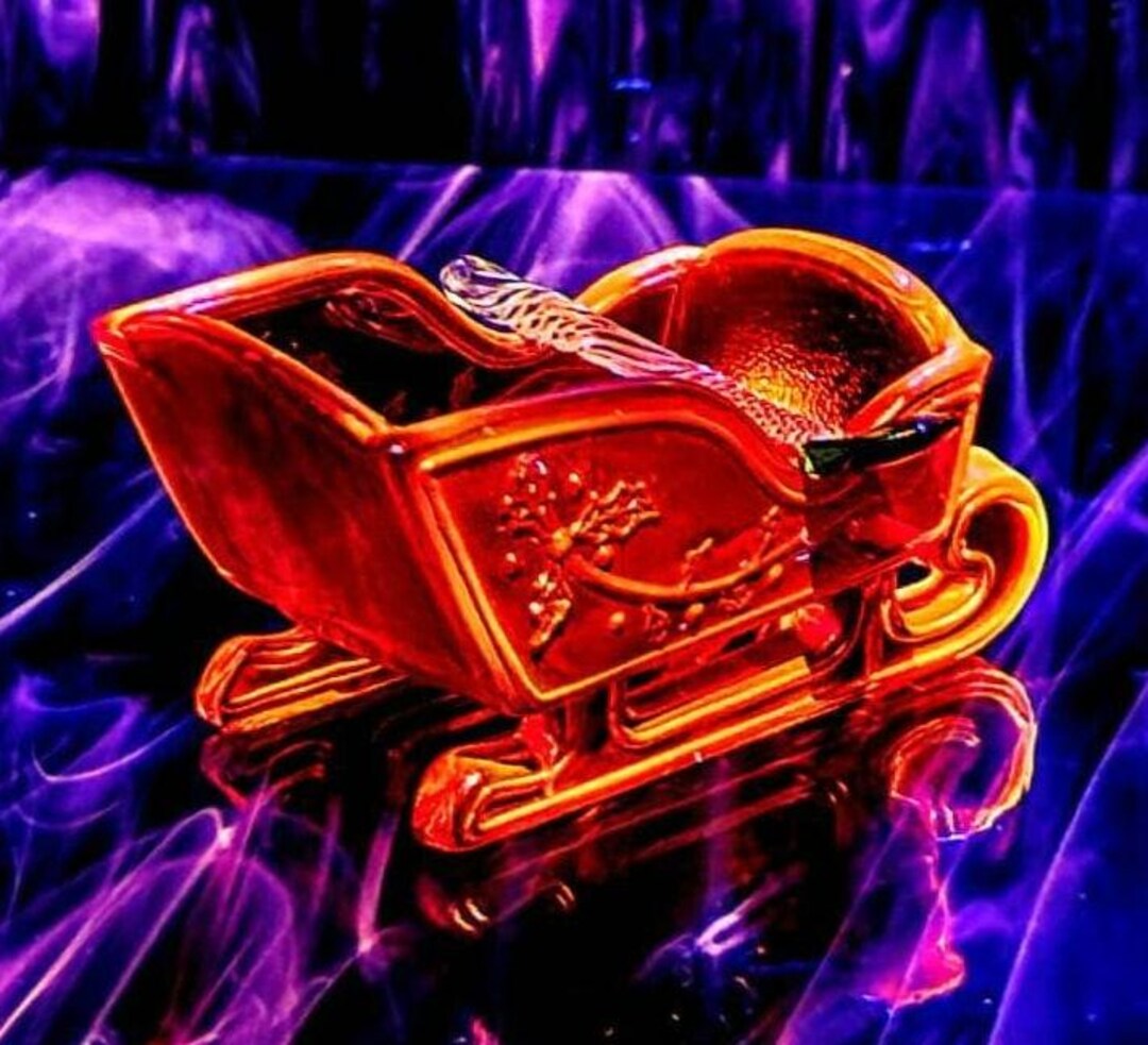 Vintage Amberina Winter Open Salt Glass Sleigh With Glass Salt Spoon ...