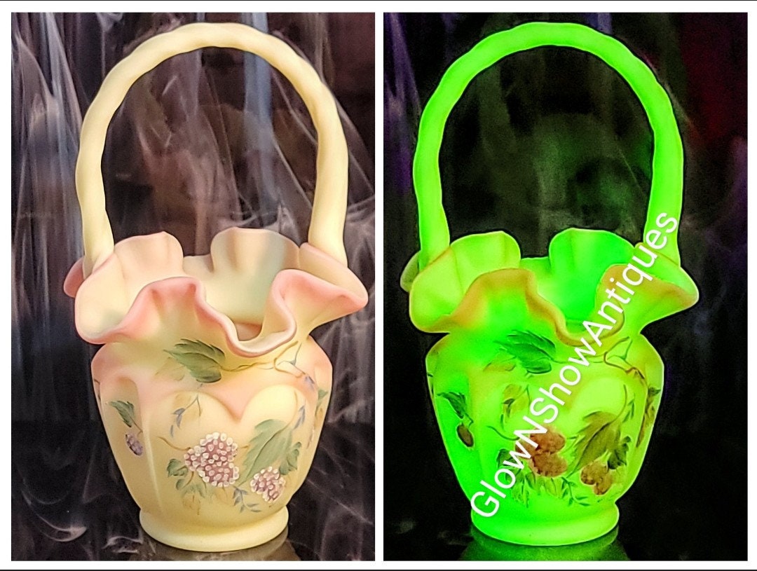 Vintage Uranium Fenton Burmese Glass Basket Open Heart Arches Hand ...