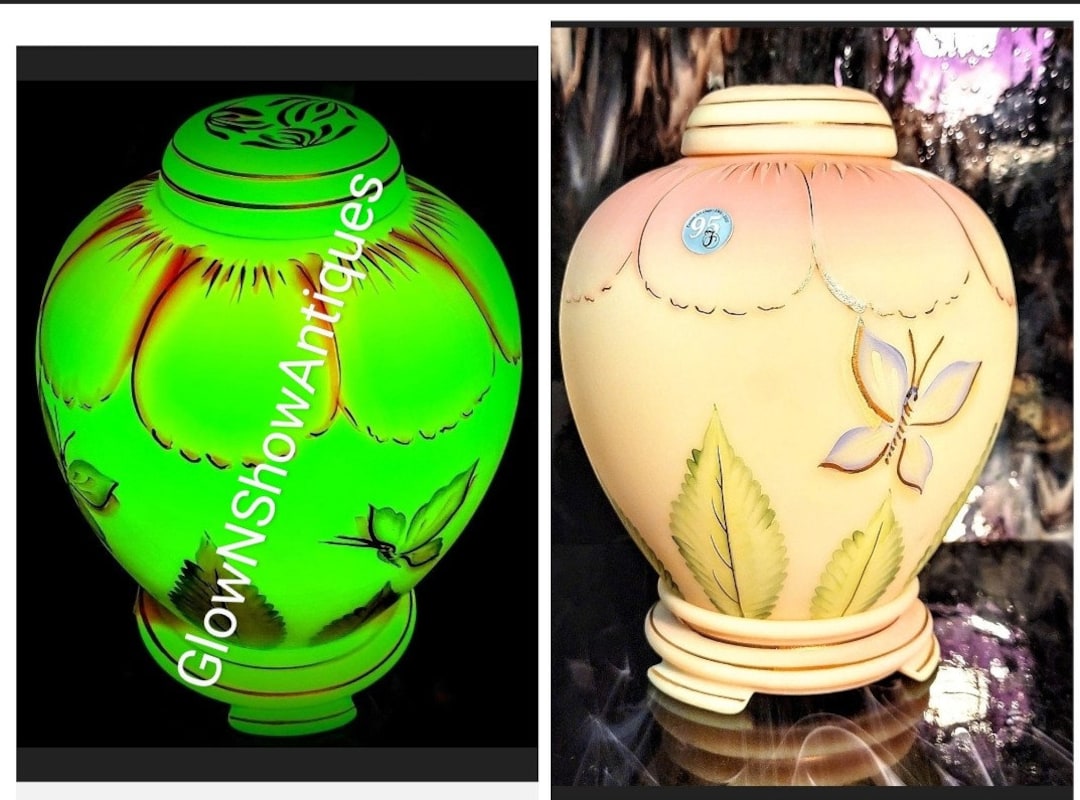 Vintage Fenton Uranium Burmese Art Glass Three Piece Ginger Jar Circa ...