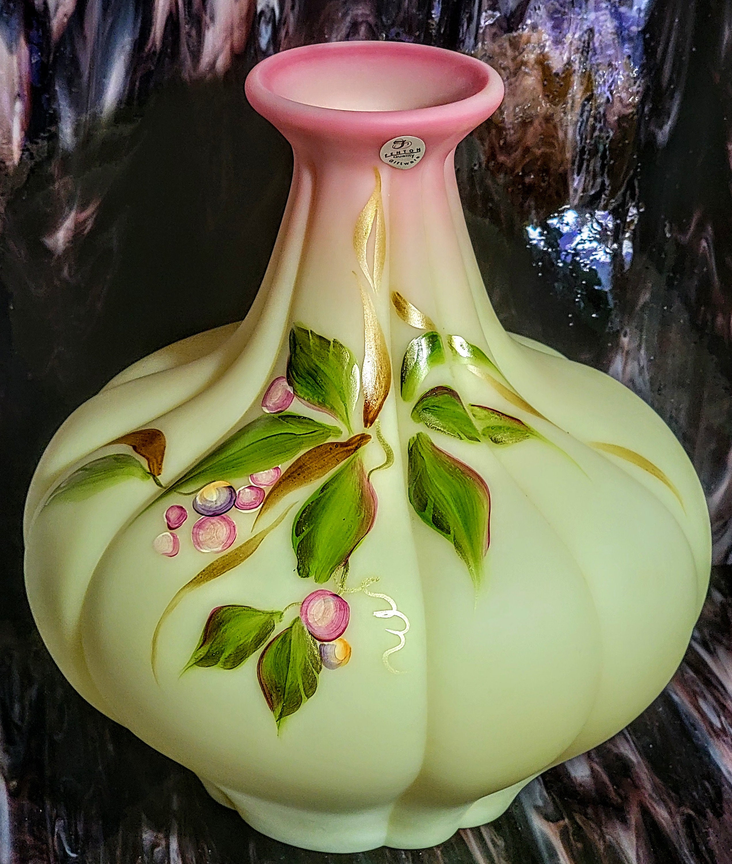 Vintage Fenton Uranium Burmese Art Glass Horizons Collection Rib ...