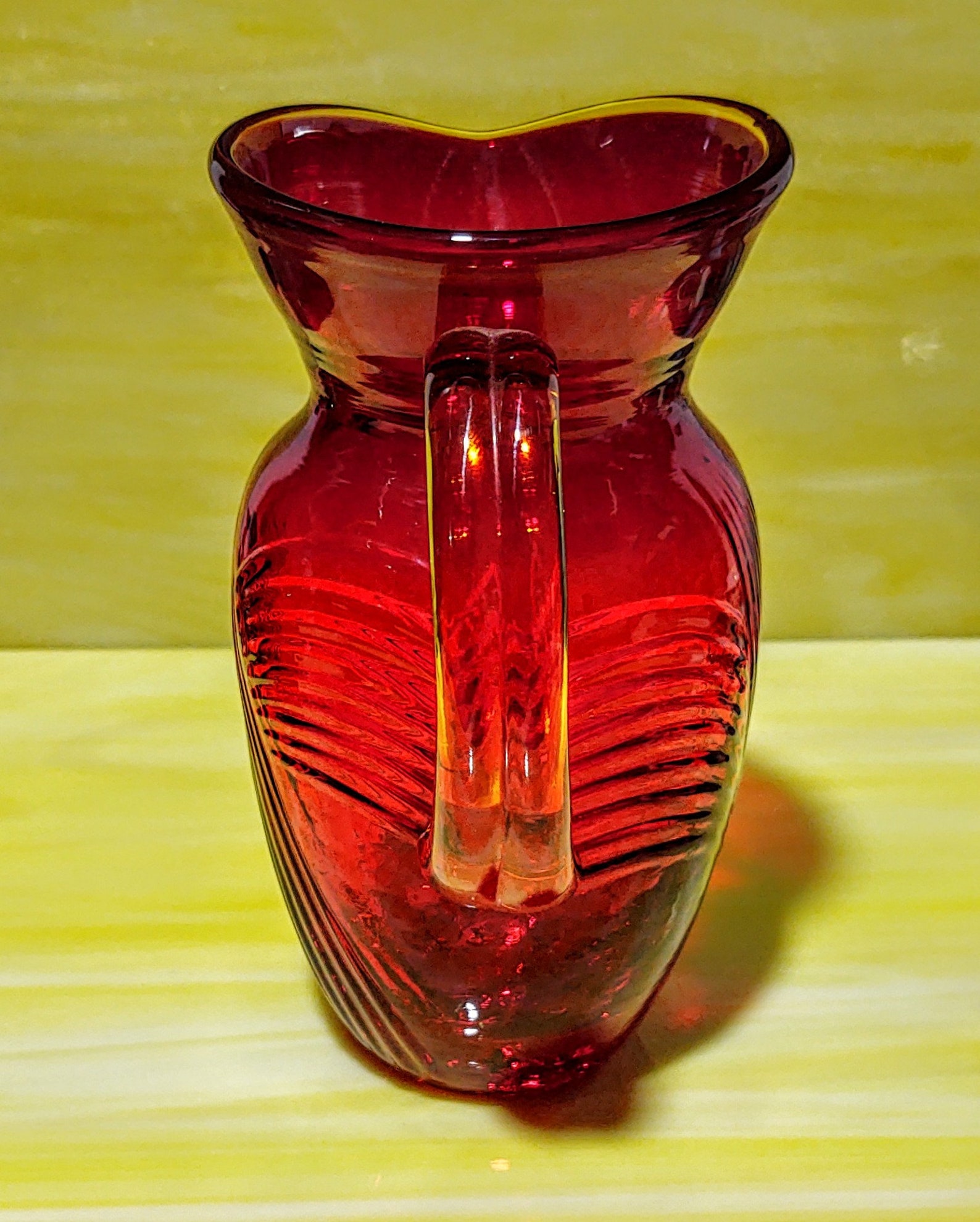 Vintage Pilgrim Glass Heavy Ruby Red Amberina Pitcher Creamer Applied ...