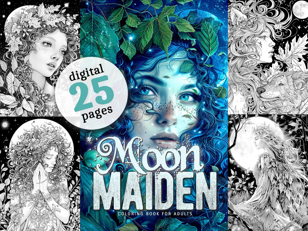 Moon Maiden Coloring Book for Adults Printable Goddess Coloring Pages ...