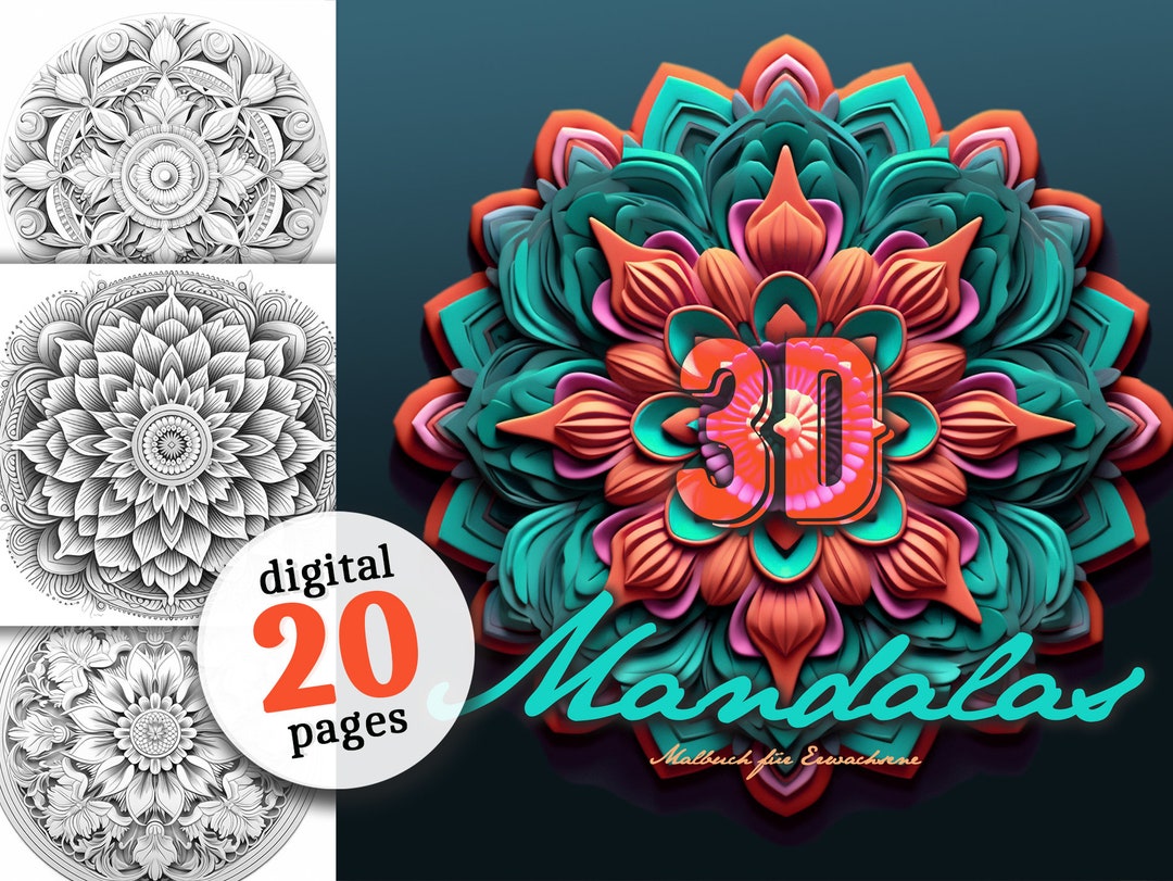 3D Mandalas Coloring Book Printable Mandala Coloring Book Grayscale ...