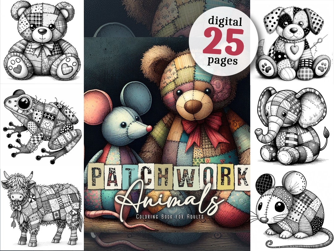 Patchwork Animals Coloring Book Printable funny Patchwork Stuffed ...