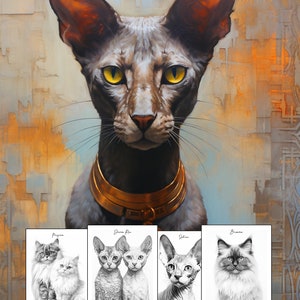 Cat Breeds Coloring Book Printable Grayscale Cats Coloring Book Cat
