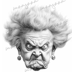 Grumpy Grannie Coloring Book Printable Portrait Coloring Book Grumpy ...