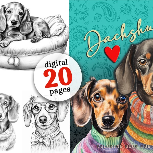 Dachshund Grayscale Coloring Book - Etsy