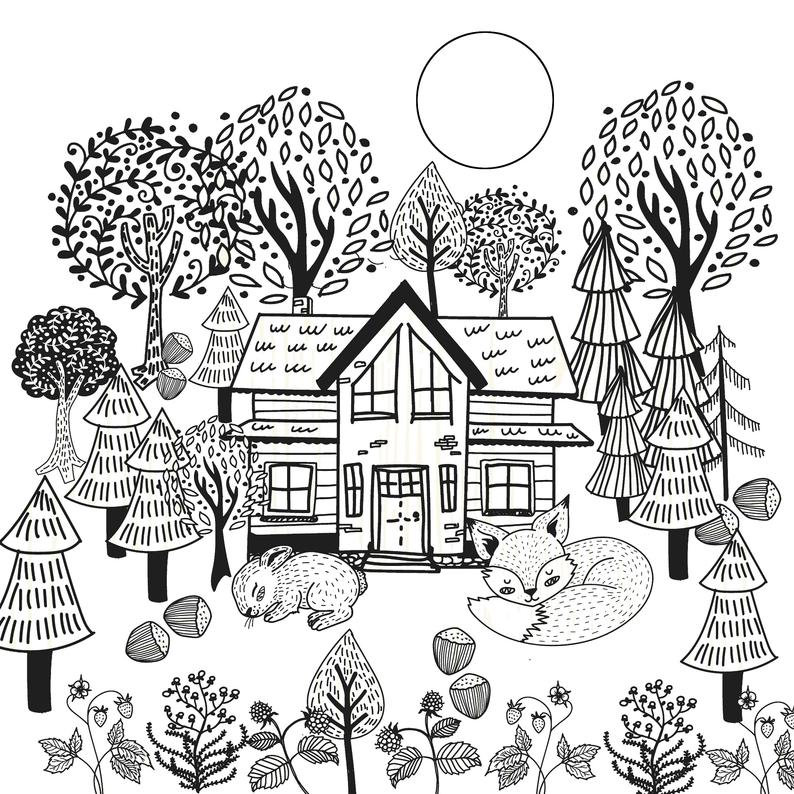 Autumn Forest Coloring Book for Adults Fall Coloring Book | Etsy