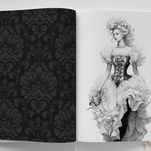 Rococo Dresses Coloring Book for Adults Grayscale Fashion Coloring Book ...