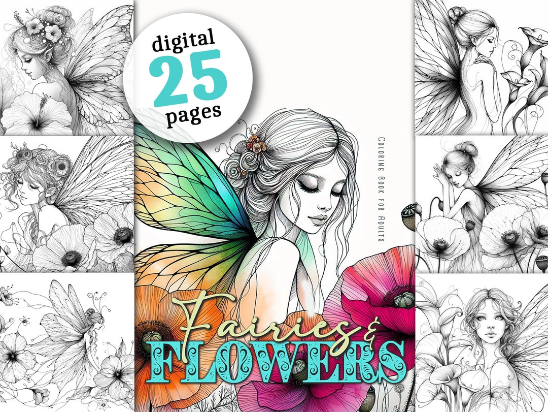 Flower Fairies Coloring Book Printable Grayscale Fairy Coloring Pages ...