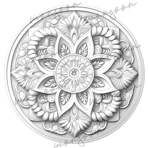 3D Mandalas Coloring Book Printable Mandala Coloring Book Grayscale ...