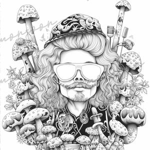 Grayscale Stoner Coloring Book for Adults: Mushrooms Coloring Book ...