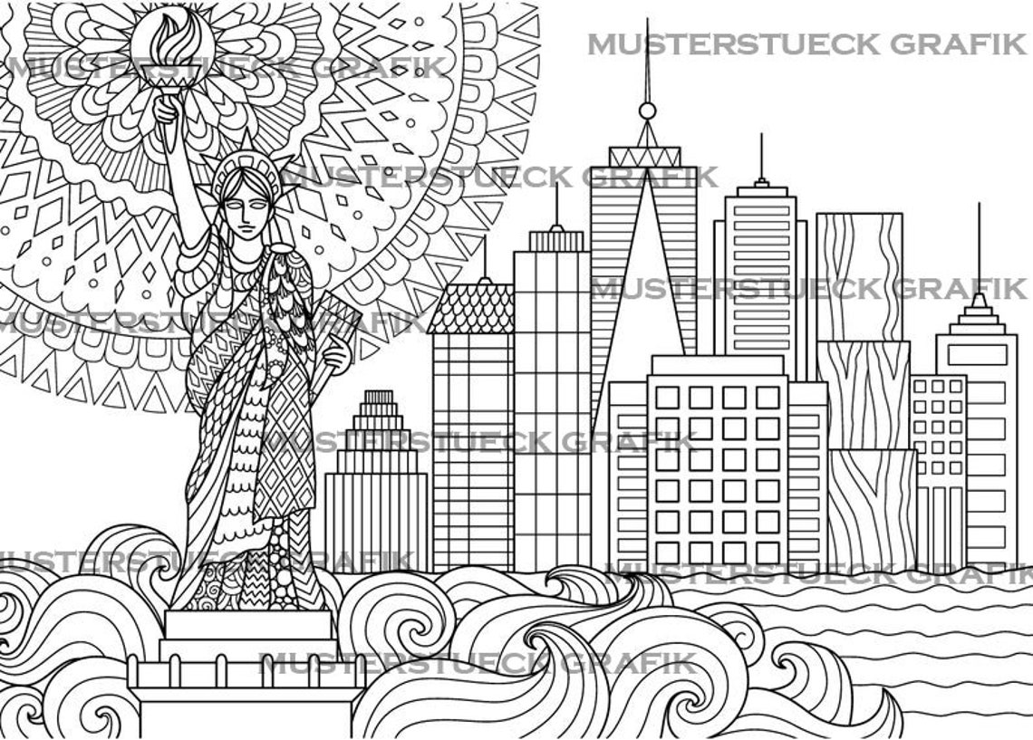 Cities Coloring Book for Adults Zentangle Landscape Coloring | Etsy