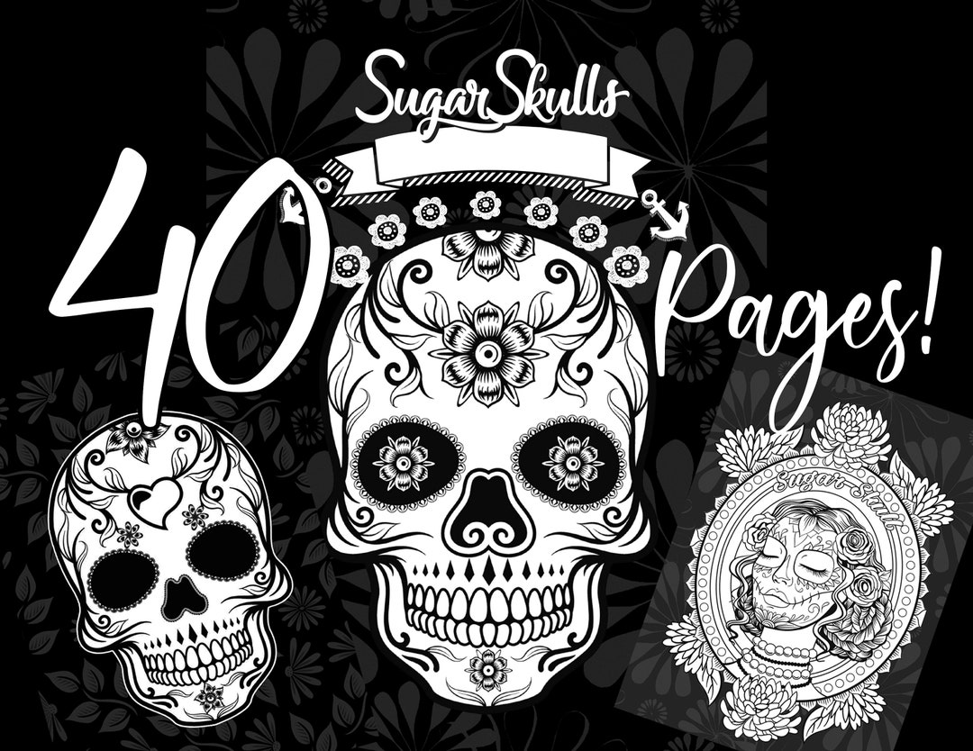 Sugar Skulls Coloring Book Printable Dia De Los Muertos Coloring Pages ...