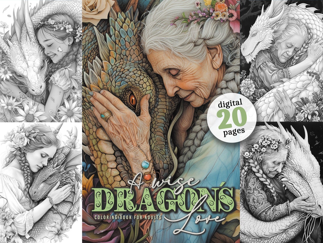 A Wise Dragons Love Coloring Book Printable Grayscale Dragon Coloring Pages Lovely Portraits ...