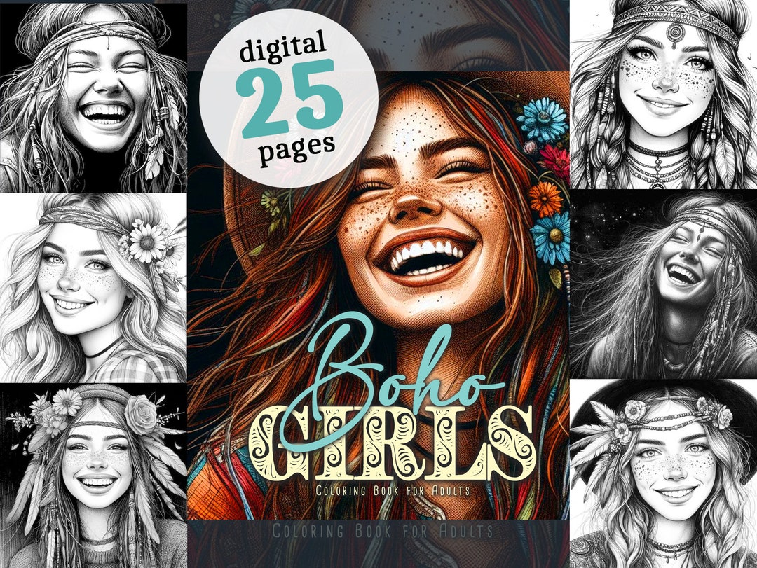 Boho Girls Coloring Book Printable Coloring Pages Boho Coloring Book ...