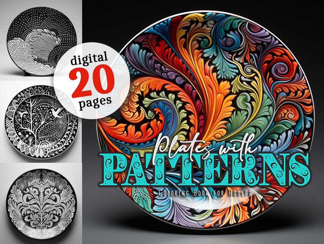 Plates With Patterns Coloring Book Printable Grayscale Mandala Coloring ...