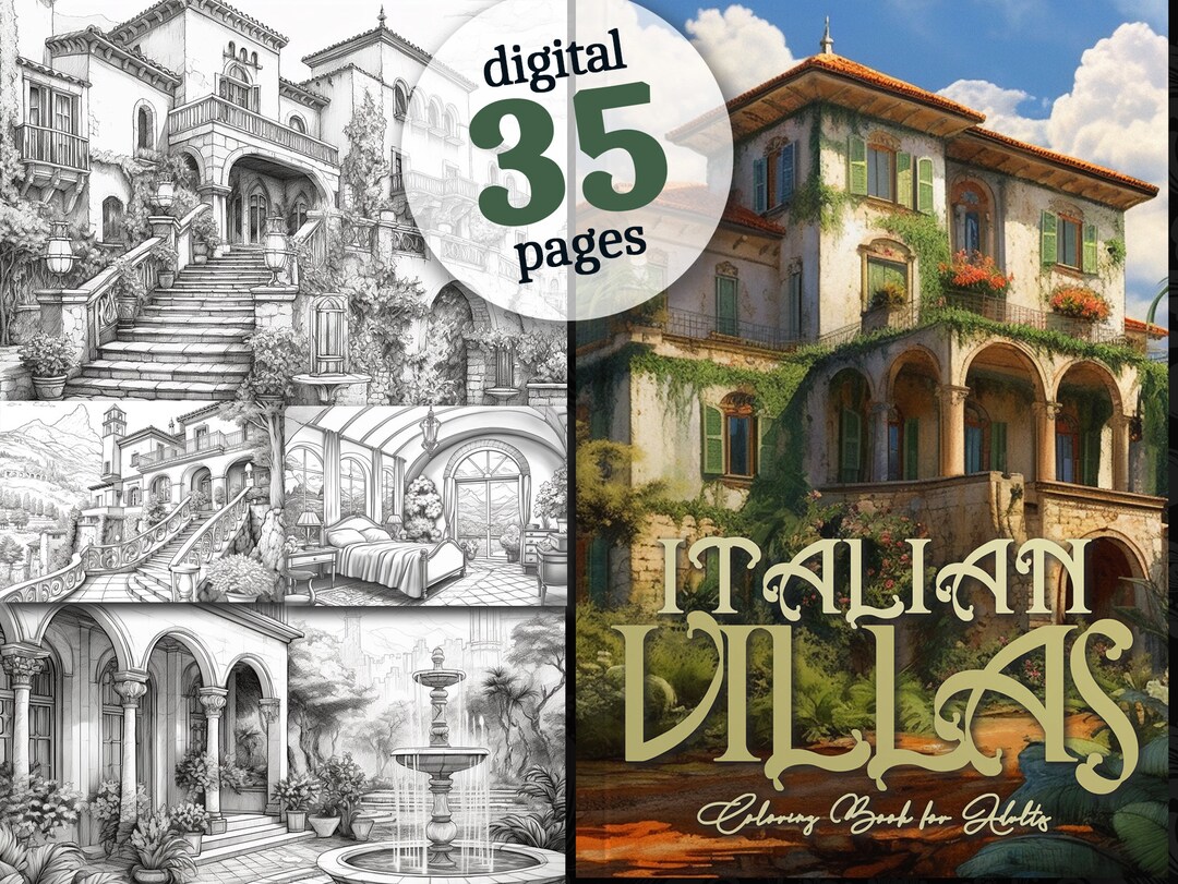 Italian Villas Coloring Book for Adults Printable Roman Villa Coloring ...