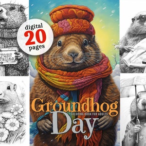 Groundhog Day Coloring Book Printable Grayscale Groundhog Coloring ...
