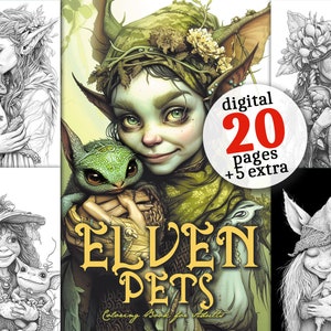 Elven Pets Coloring Book Printable Grayscale Elves Coloring Book Elves ...