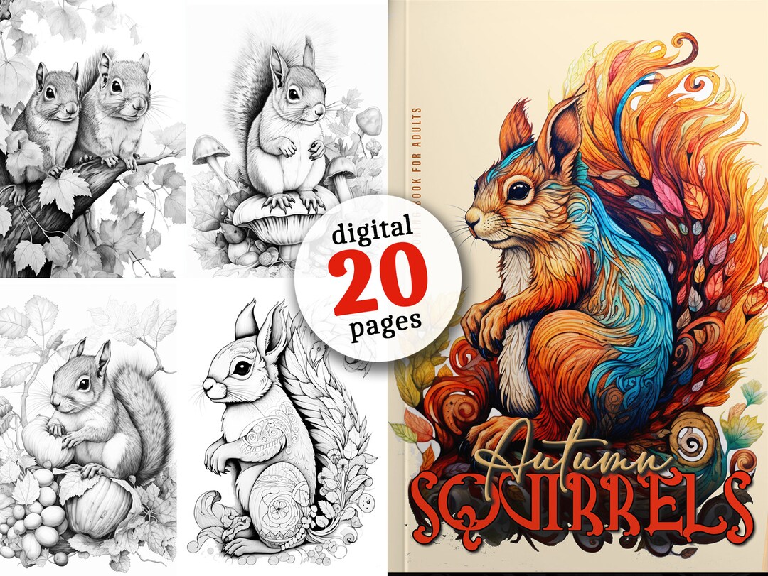 Autumn Squirrels Coloring Book Printable: Squirrels Coloring Pages ...