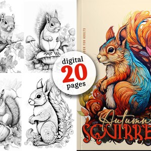 Autumn Squirrels Coloring Book Printable: Squirrels Coloring Pages ...
