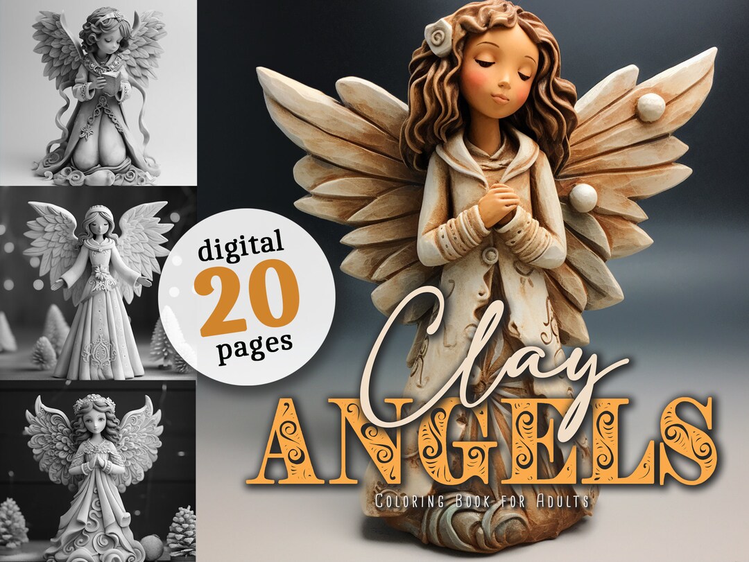 Clay Christmas Angels Coloring Book Printable Grayscale Angels Coloring ...