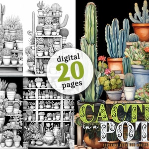 Cactus in a Pot Coloring Book Printable Grayscale Cactus Coloring Pages ...