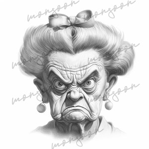Grumpy Grannie Coloring Book Printable Portrait Coloring Book Grumpy ...