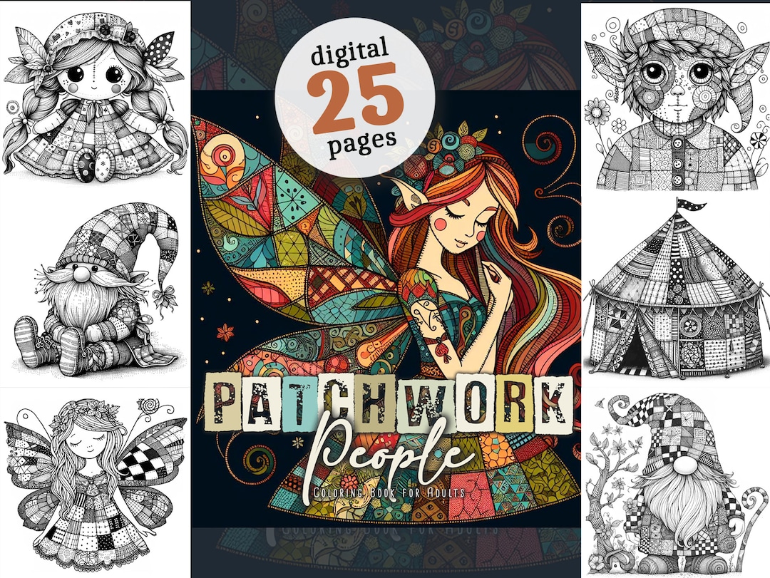 Patchwork People Coloring Book Printable puppets Coloring Pages Digital ...