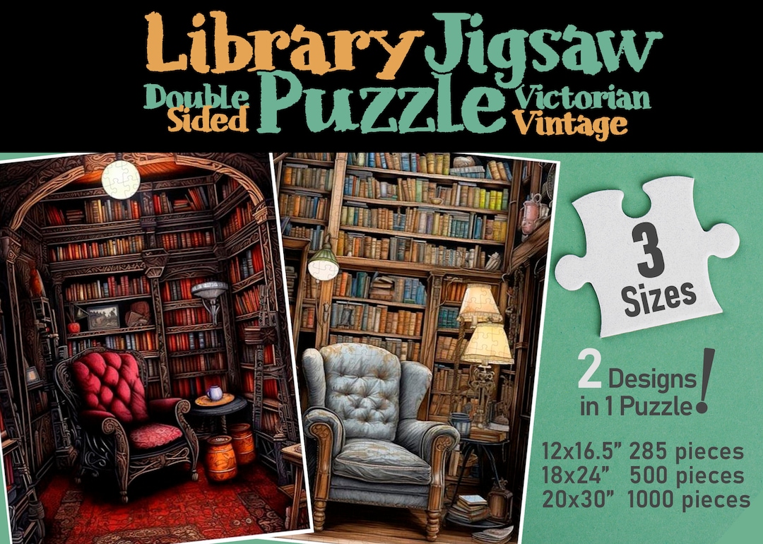 Victorian Library Puzzle Vintage Library Jigsaw Puzzle 3 Sizes 285/500 ...