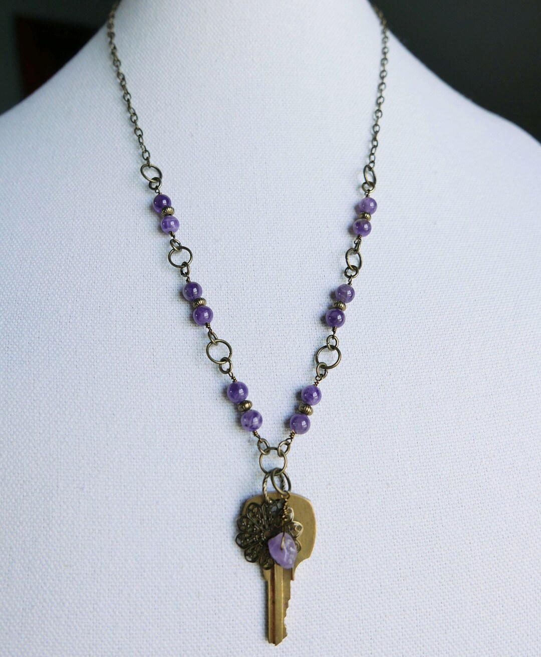 Vintage Key and Amethyst Necklace - Etsy UK