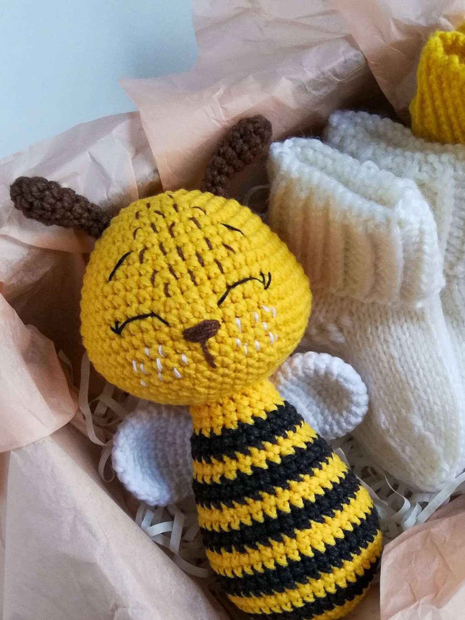 Cute bee plushie baby rattle toy as baby gift from aunt | Etsy