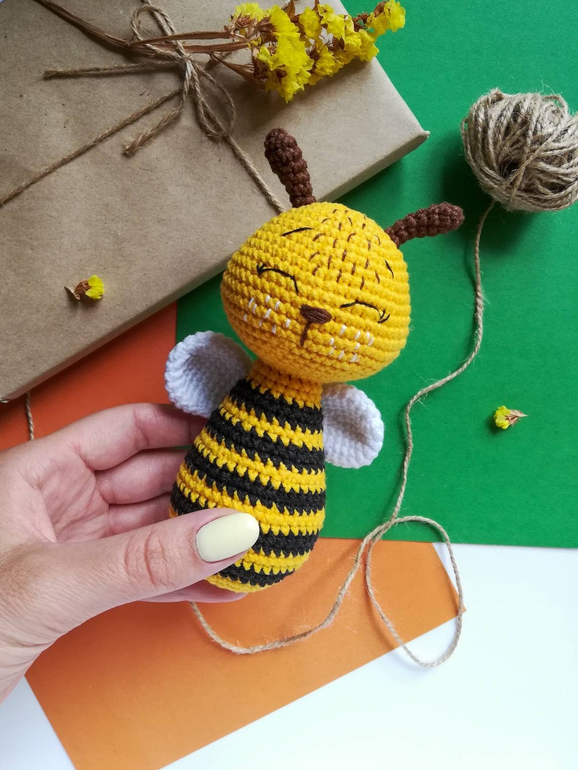 Cute bee plushie baby rattle toy as baby gift from aunt | Etsy
