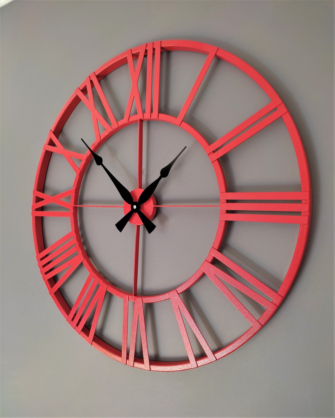 Large Rustic Red Metal Wall Clock Farmhouse Round Silent Wall - Etsy