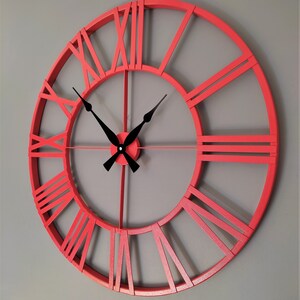 Large Rustic Red Metal Wall Clock Farmhouse Round Silent Wall Clock ...