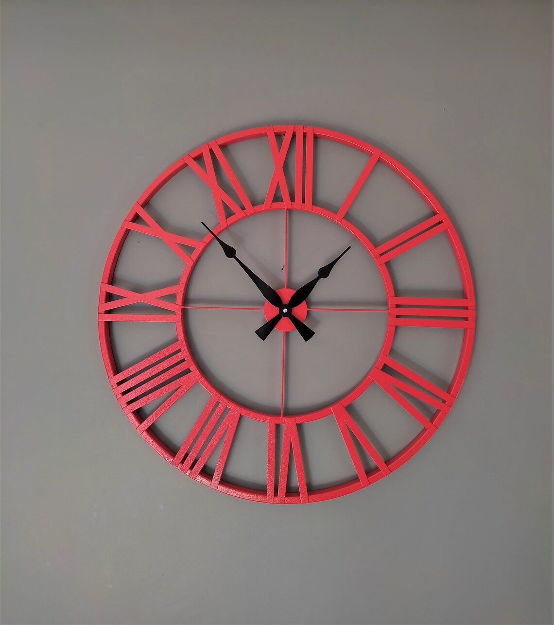 Large Rustic Red Metal Wall Clock Farmhouse Round Silent Wall - Etsy