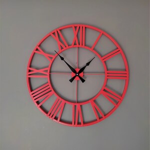 Large Rustic Red Metal Wall Clock Farmhouse Round Silent Wall Clock ...