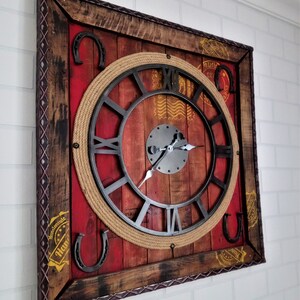 Large Rustic Wood Wall Clock Metal Handmade Farmhouse Wall Clock ...