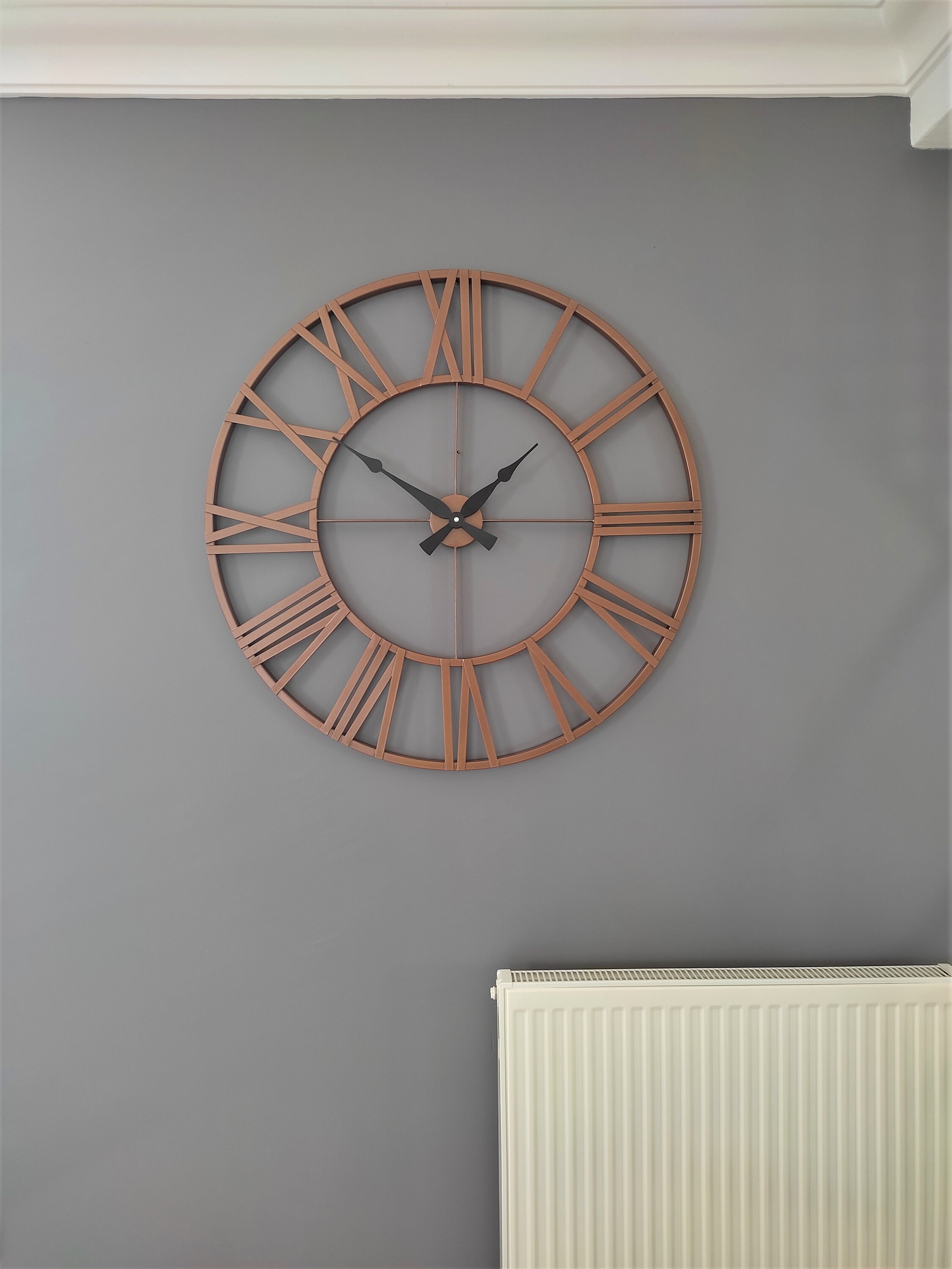 Copper Round Large Rustic Metal Wall Clock Romen Numerals - Etsy