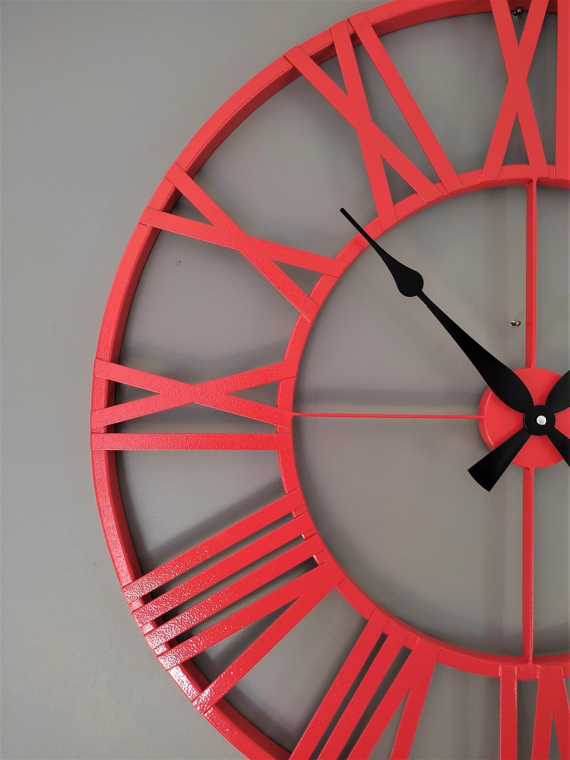 Large Rustic Red Metal Wall Clock Farmhouse Round Silent Wall - Etsy