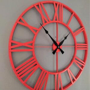 Large Rustic Red Metal Wall Clock Farmhouse Round Silent Wall Clock ...