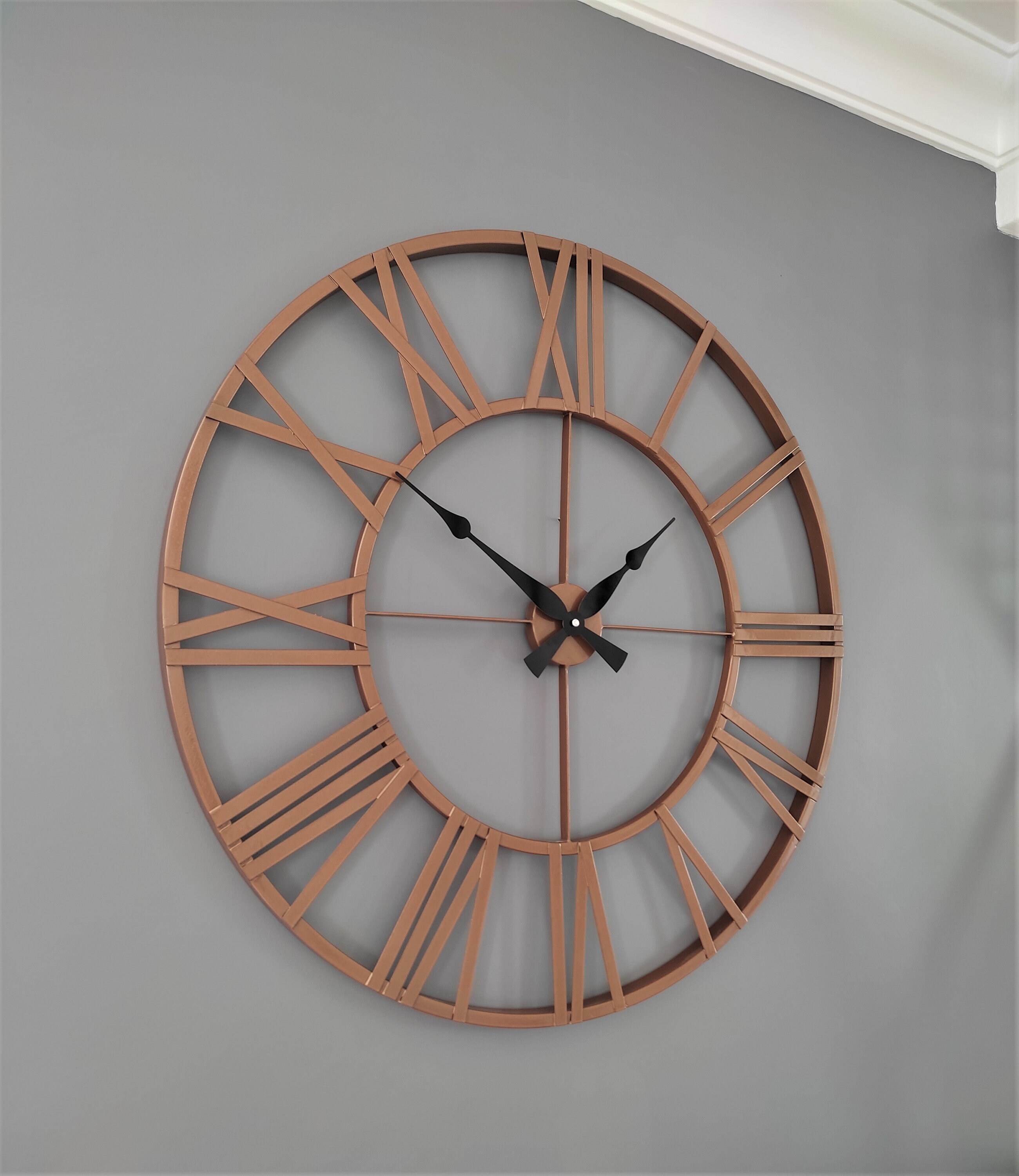 Copper Round Large Rustic Metal Wall Clock Romen Numerals | Etsy
