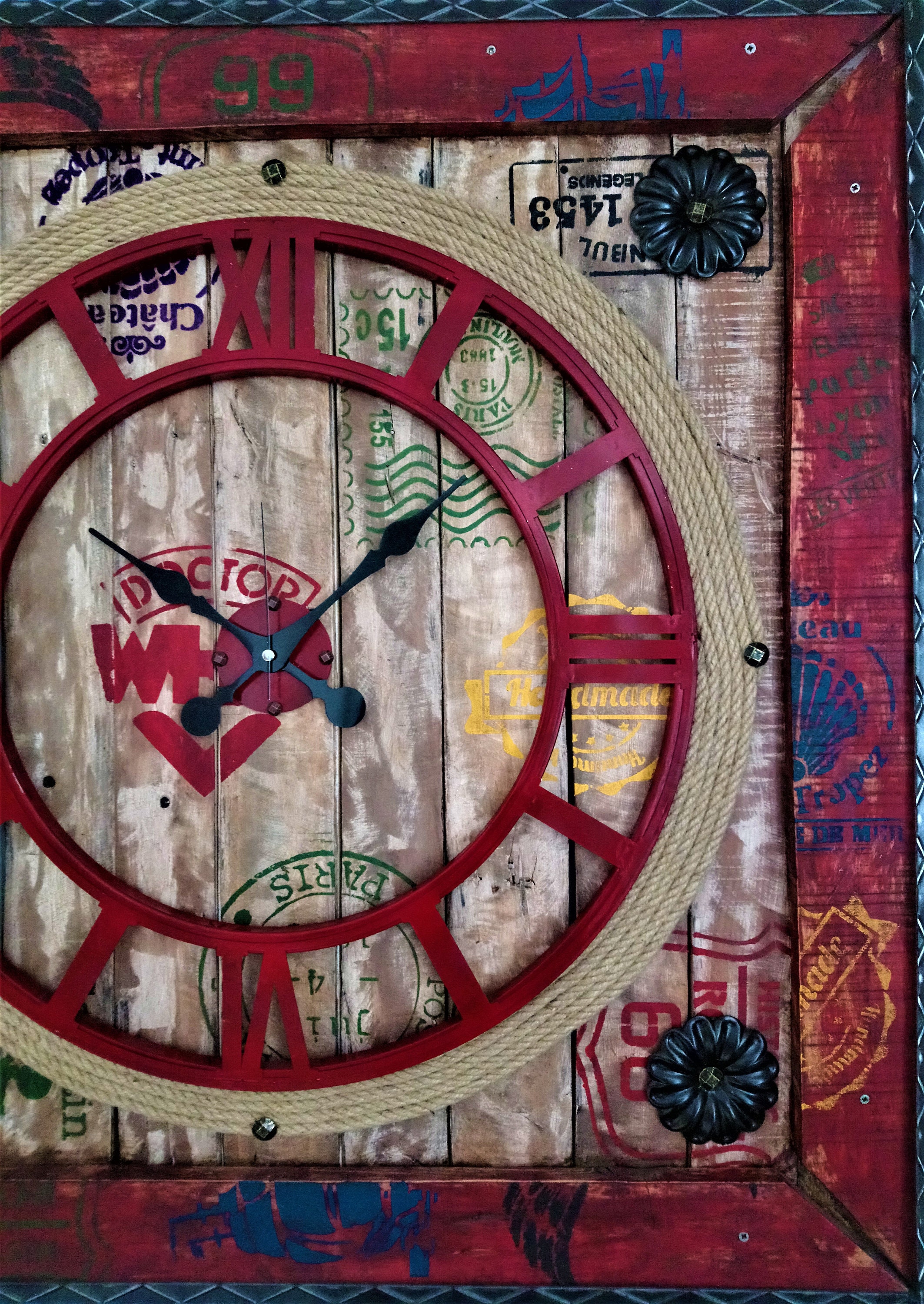 Large Rustic Wood Wall Clock Metal Handmade Farmhouse Wall | Etsy