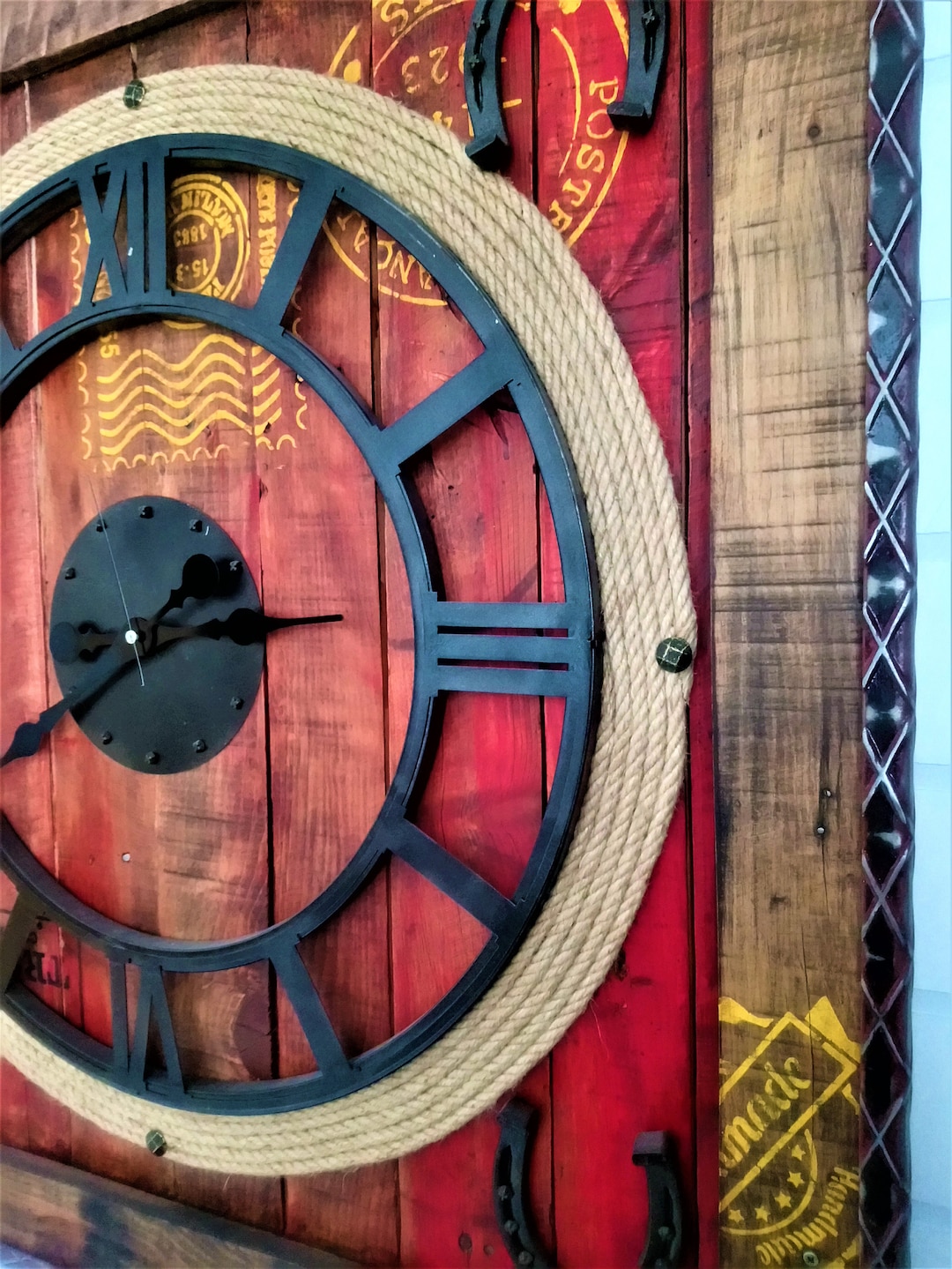 Large Rustic Wood Wall Clock Metal Handmade Farmhouse Wall Clock ...